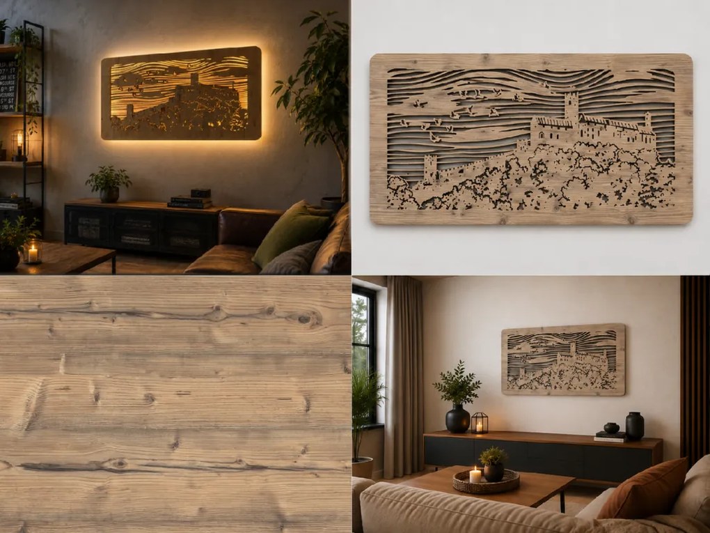 Li-Go "Bezděz" světelný obraz s baterií a pohybovým čidlem 100x50 cm provedení povrchu: jedle