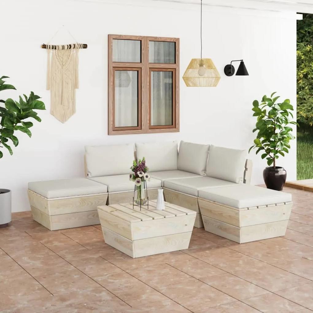 vidaXL 6dílná zahradní sedací souprava z palet + podušky smrkové dřevo [3063492] Barva: krémová