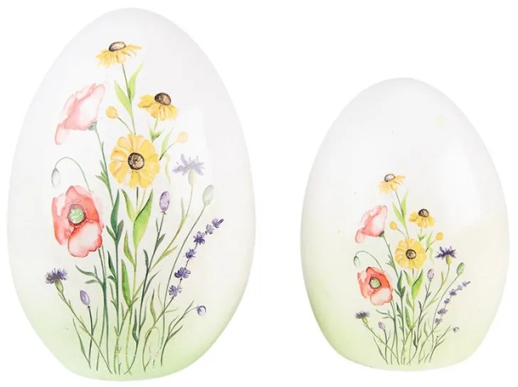 Dekorace keramické vajíčko s lučními květy – 10x10x14 cm