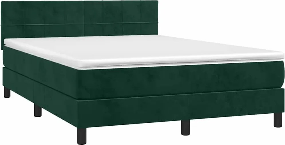 Box spring postel s matrací a LED tmavě zelená 140x190 cm samet 3134402