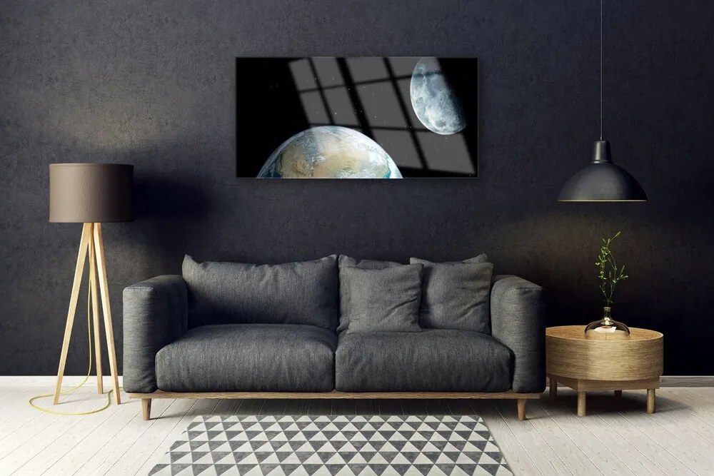 Obraz na skle Měsíc Země Vesmír 125x50 cm