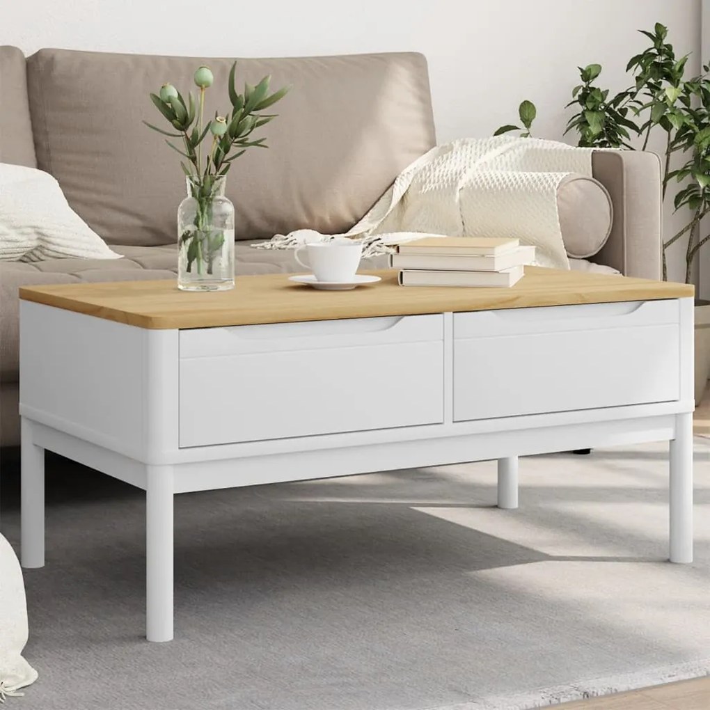 Konferenční Stolek Floro Bílý 99X55,5X45 Cm Masivní Borovice - Voskově hnědá