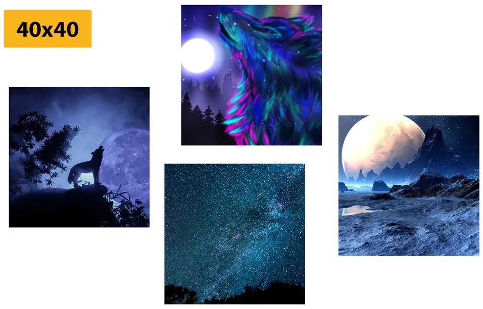 Set obrazů tajemný vlk Varianta: 4x 40x40