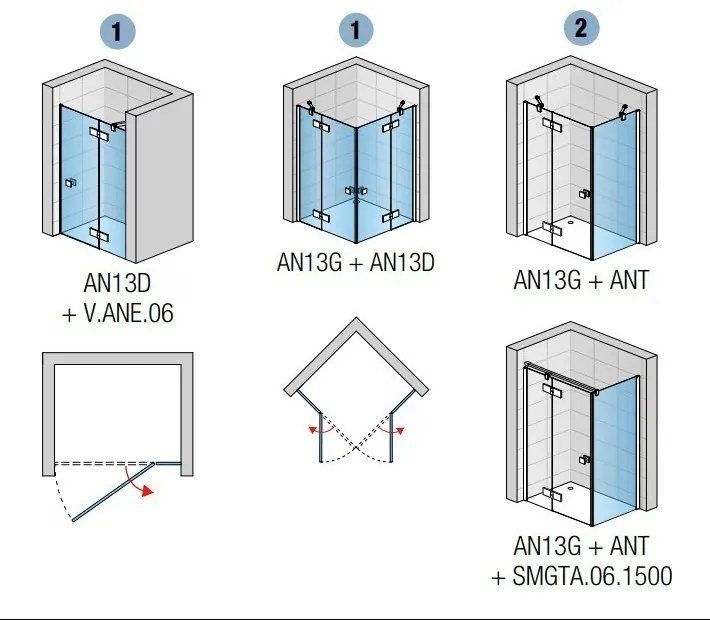 Ronal (Sanswiss) Ronal, ANNEA jednokřídlé dveře s pevnou stěnou v rovině AN13 š. 80 cm, aluchrom