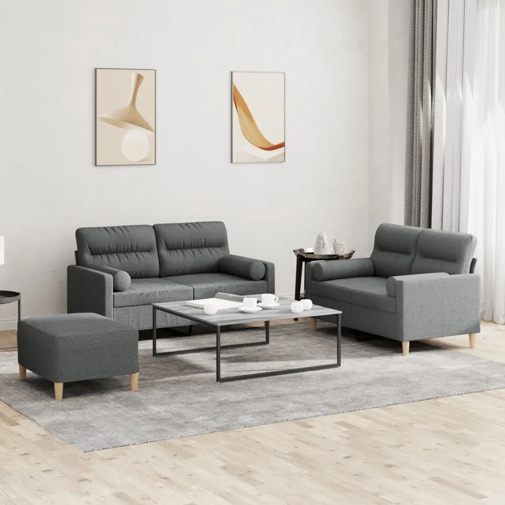3dílná sedací souprava s polštáři tmavě šedá textil 3201593