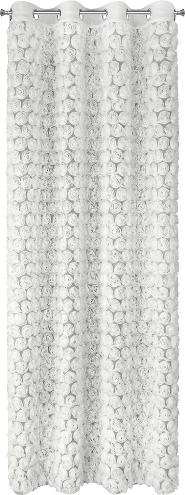ZÁCLONA NA KROUŽCÍCH EVA MINGE ROSES1 140X250 CM BÍLÁ