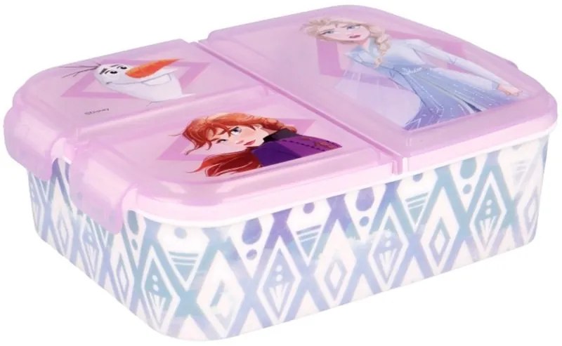 Multibox na svačinu Ledové království - Frozen se 3 přihrádkami a obrázky princezen Anny, Elsy a sněhuláka Olafa