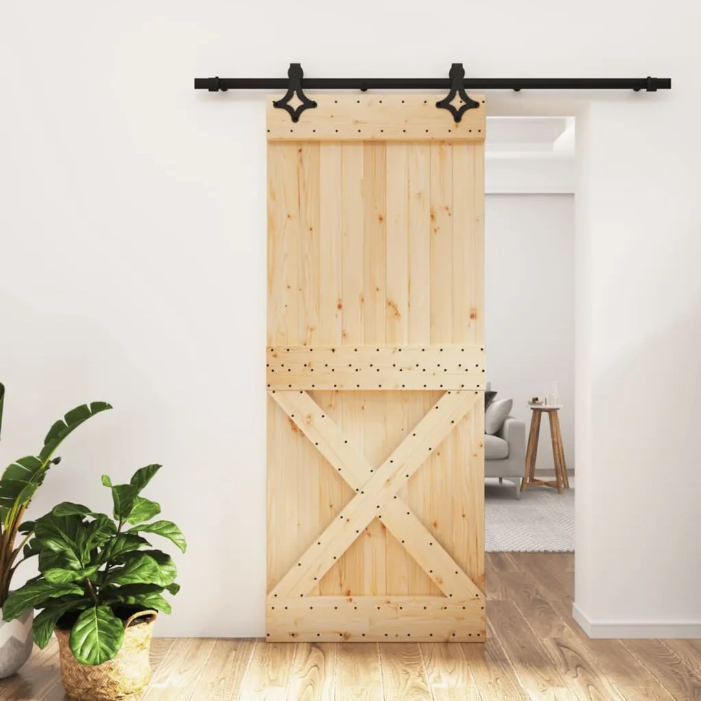 Posuvné Dveře S Kováním 85 X 210 Cm Masivní Borové Dřevo