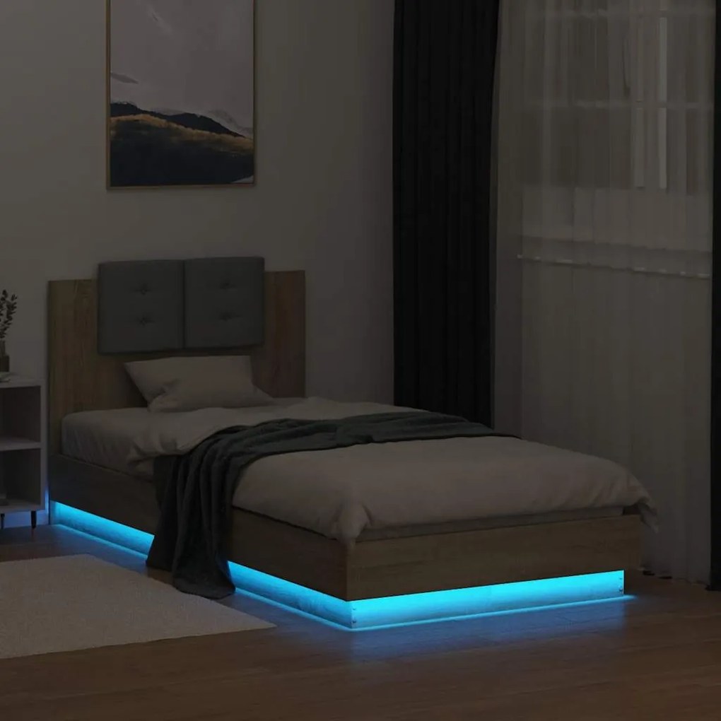 Rám postele s čelem a LED osvětlením dub sonoma 90 x 190 cm 3210061