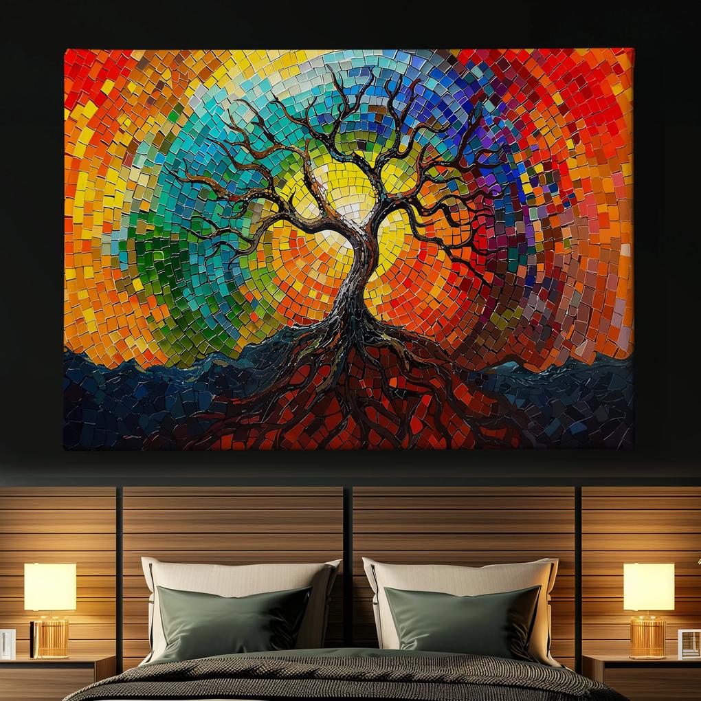 Obraz na plátně - Strom života Sluneční mozaika FeelHappy.cz Velikost obrazu: 150 x 100 cm