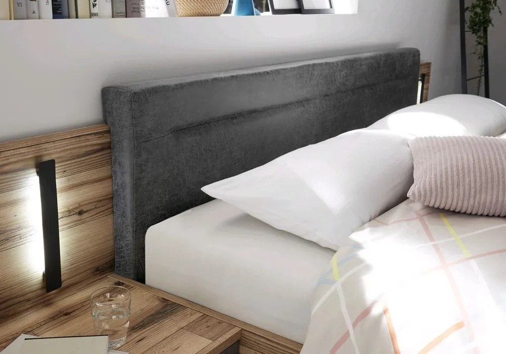Postel s nočními stolky Sarnia 180x200 cm, srubová prkna/tmavý beton