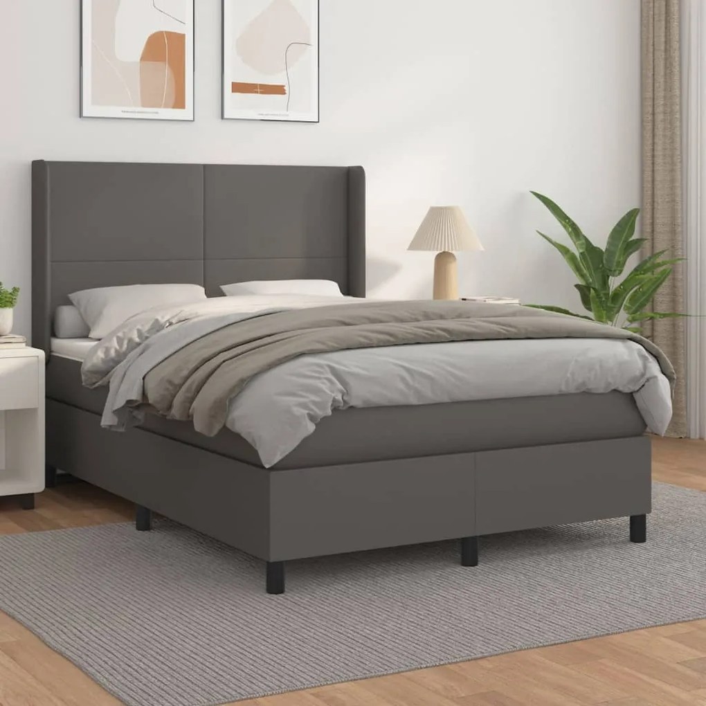 Box spring postel s matrací šedá 140 x 190 cm umělá kůže