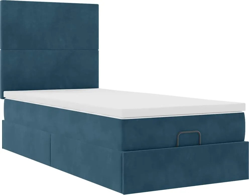 Osmanský rám postele s matracemi tmavě modrá 80x200cm samet 3313365