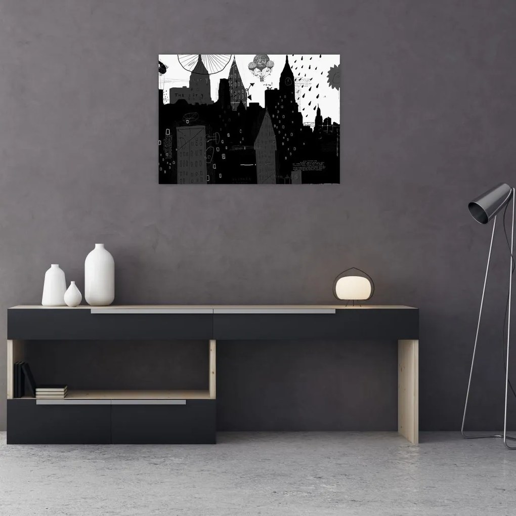 Obraz - Město s nápisy a vzory (70x50 cm)