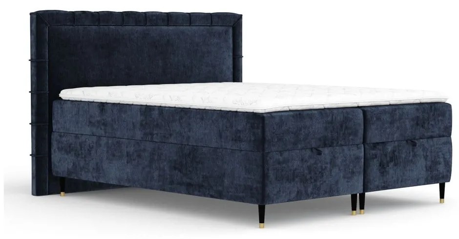Tmavě modrá boxspring postel s úložným prostorem 180x200 cm Voyage – Maison de Rêve