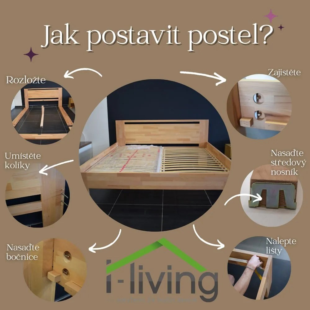 Dubová postel Fortis 15 cm masiv rustik - výstavní kus