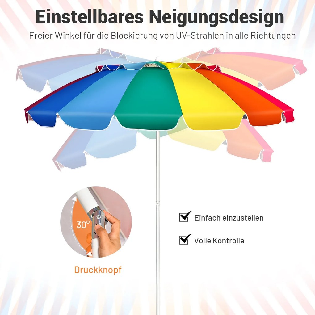 Costway 243 cm plážový slunečník hliníkový sklopný - barevný, barvitý