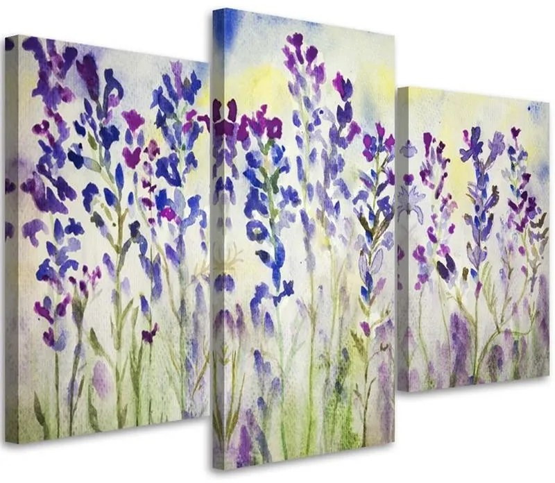 Gario Obraz na plátně Fialové a modré květy - 3 dílný Rozměry: 60 x 40 cm