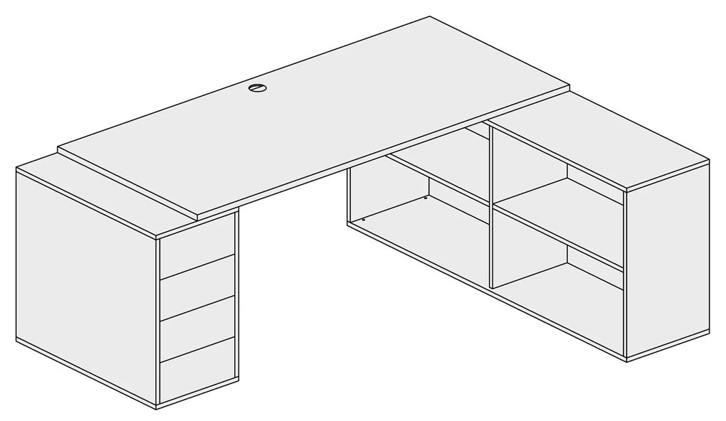 PLAN Kancelářský psací stůl s úložným prostorem BLOCK B04, bílá/dub přírodní