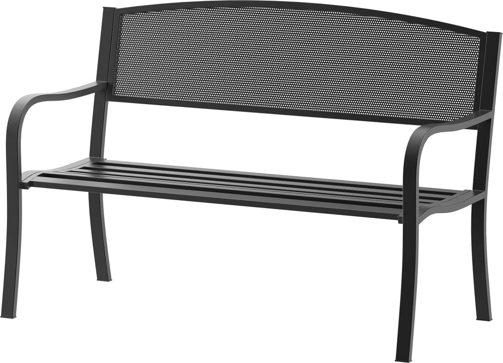 Outsunny 2-místná zahradní lavička s ocelovým síťovým opěradlem, nosnost 240 kg, pro terasu, balkon 127x60x87 cm černá | Aosom