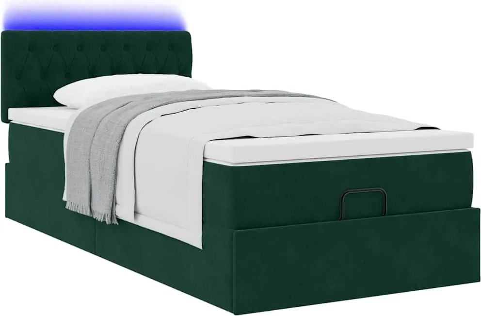 Osmanská postel s matrací & LED tmavě zelená 80x200cm samet 3312659