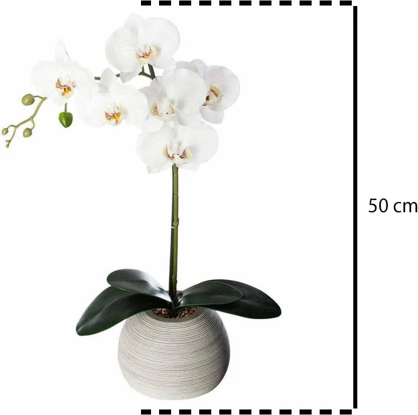 Bílá umělá orchidej v květináči, výška 53 cm