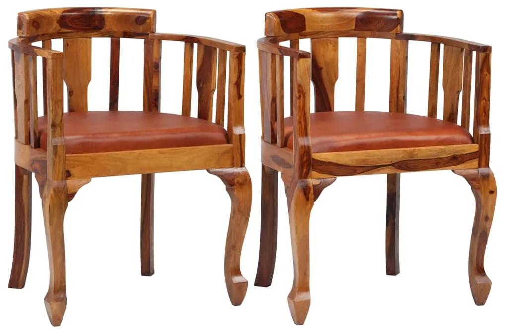 244842 vidaXL Jídelní židle 2 ks pravá kůže a masivní sheeshamové dřevo