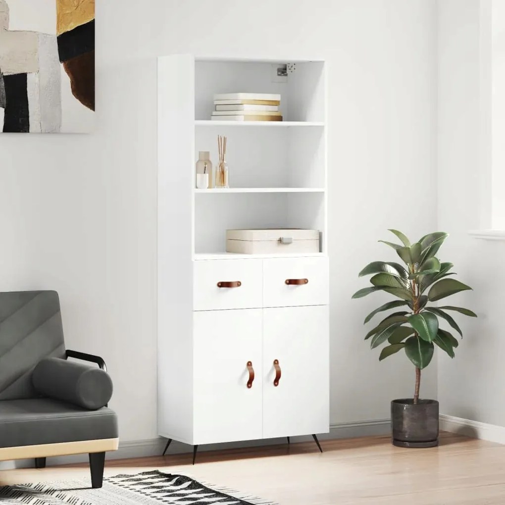 Fionshop 263888808 Skříň highboard bílá 69,5 x 34 x 180 cm kompozitní dře
