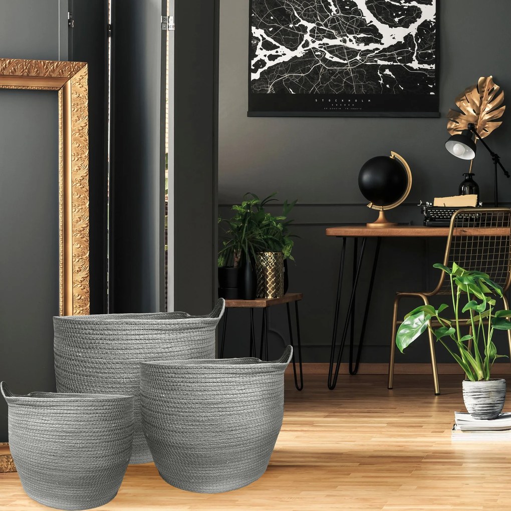 Tutumi, sada přírodních košíků 3ks BOHO YT21B-35, šedá, HOM-02808