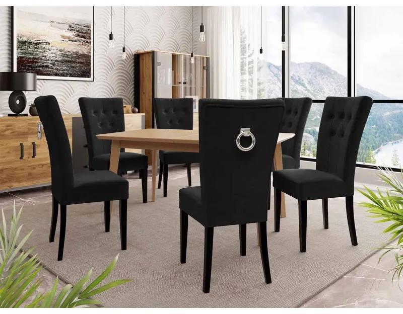 Rozkládací stůl 140x80 se 6 židlemi ST67, barva: černá, Klepadlo: chrom, Potah: Magic Velvet 2216