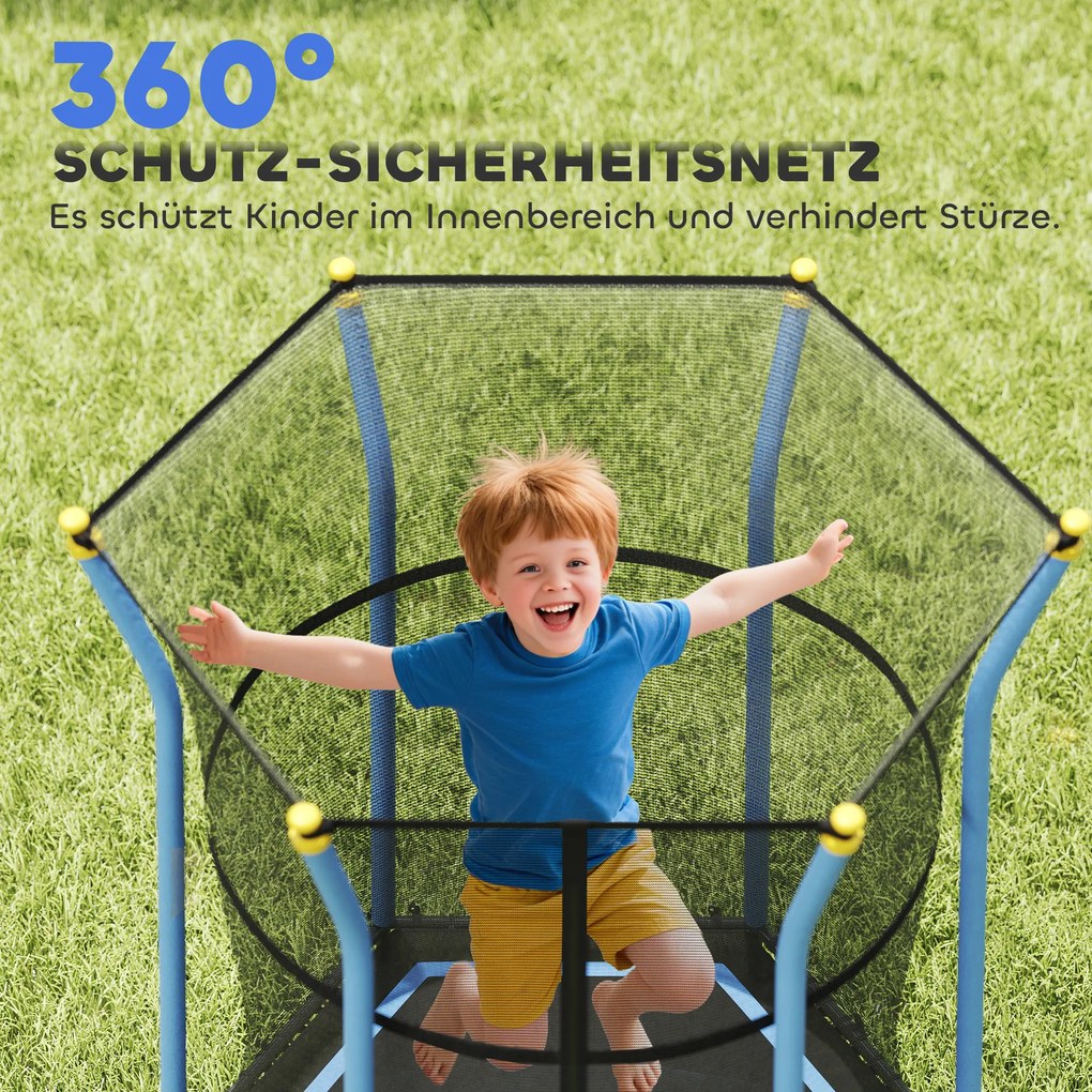 HOMCOM Dětská trampolína Ø163,5 cm, vnitřní trampolína s bezpečnostním síťovým krytem okraje gumové lano, dětská trampolína do 50 kg, pro děti 3-10 l…