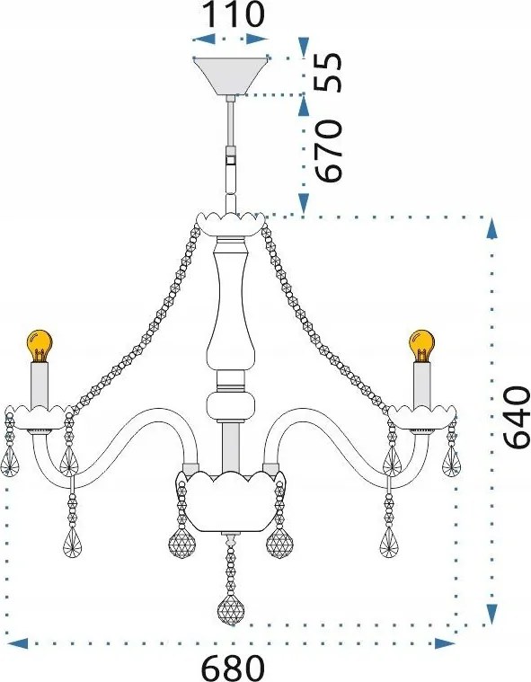Toolight - Křišťálový závěsný lustr 8xE14 60W, stříbrná, OSW-04600