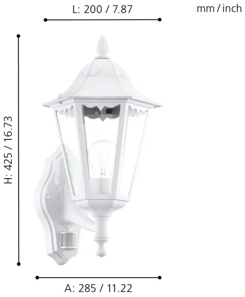 Eglo 93447 - Venkovní nástěnné svítidlo s čidlem NAVEDO 1xE27/60W/230V IP44