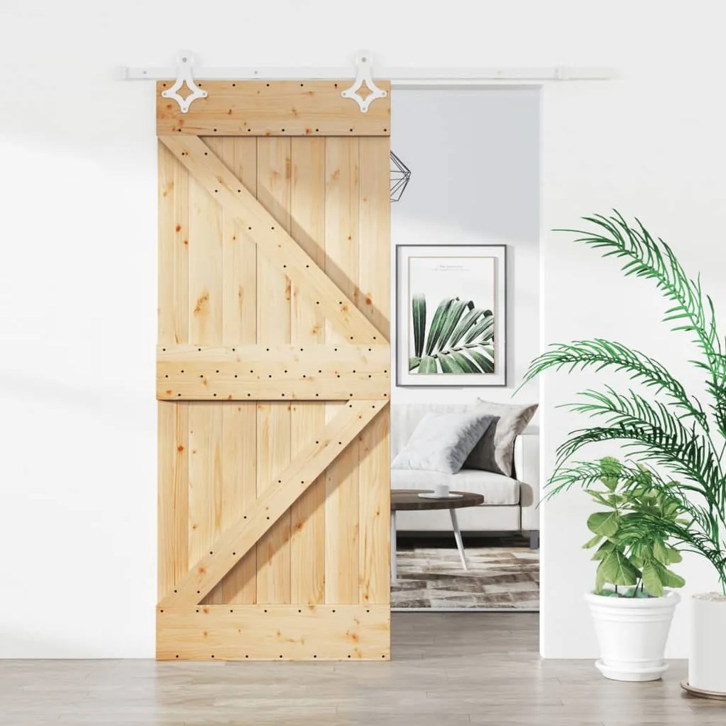 Posuvné Dveře S Kováním 85 X 210 Cm Masivní Borové Dřevo