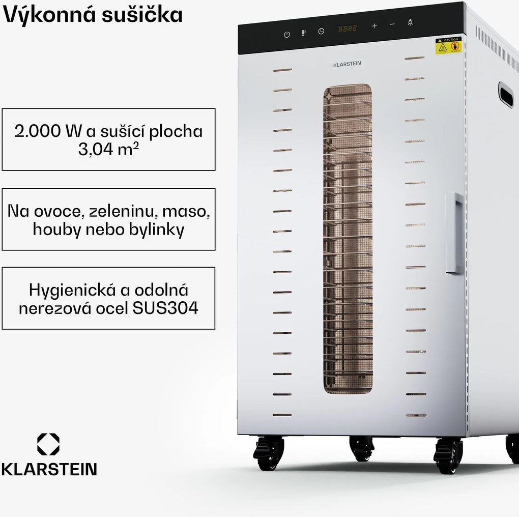 Klarstein Sušička MasterJerky 300, 2 000 W, 30 - 90 °C, 24hodinový časovač, nerezová ocel