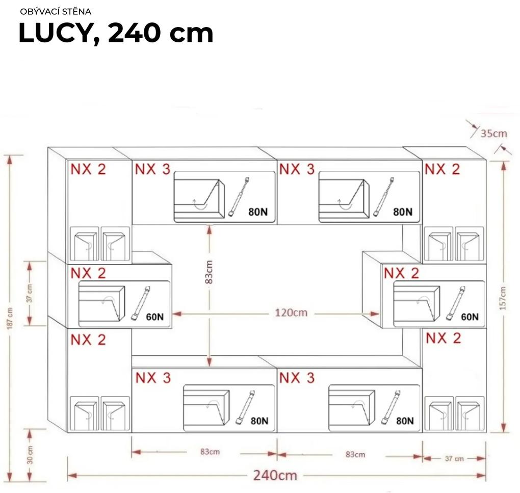 Ral Obývací stěna LUCY 4, 240 cm - Bílo/černý lesk