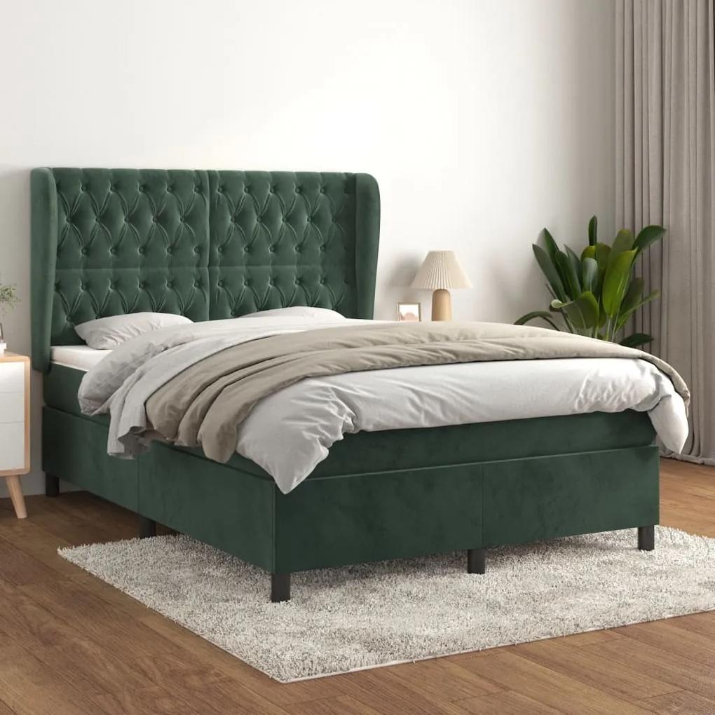 Box spring postel s matrací tmavě zelená 140x190 cm samet,  3129390