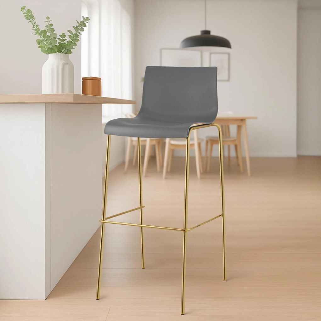 Sada 2 ks barových židlí Hoover plast, zlaté nohy - šedá