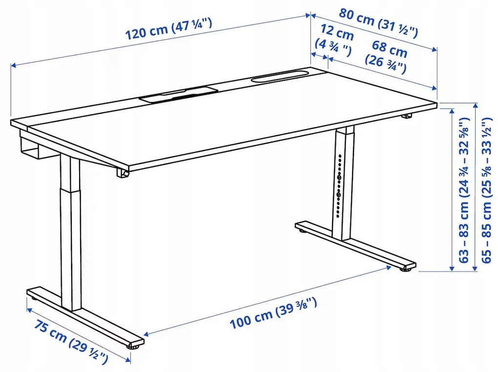 IKEA MITTZON Psací stůl 120x80 cm dýha bříza/černá