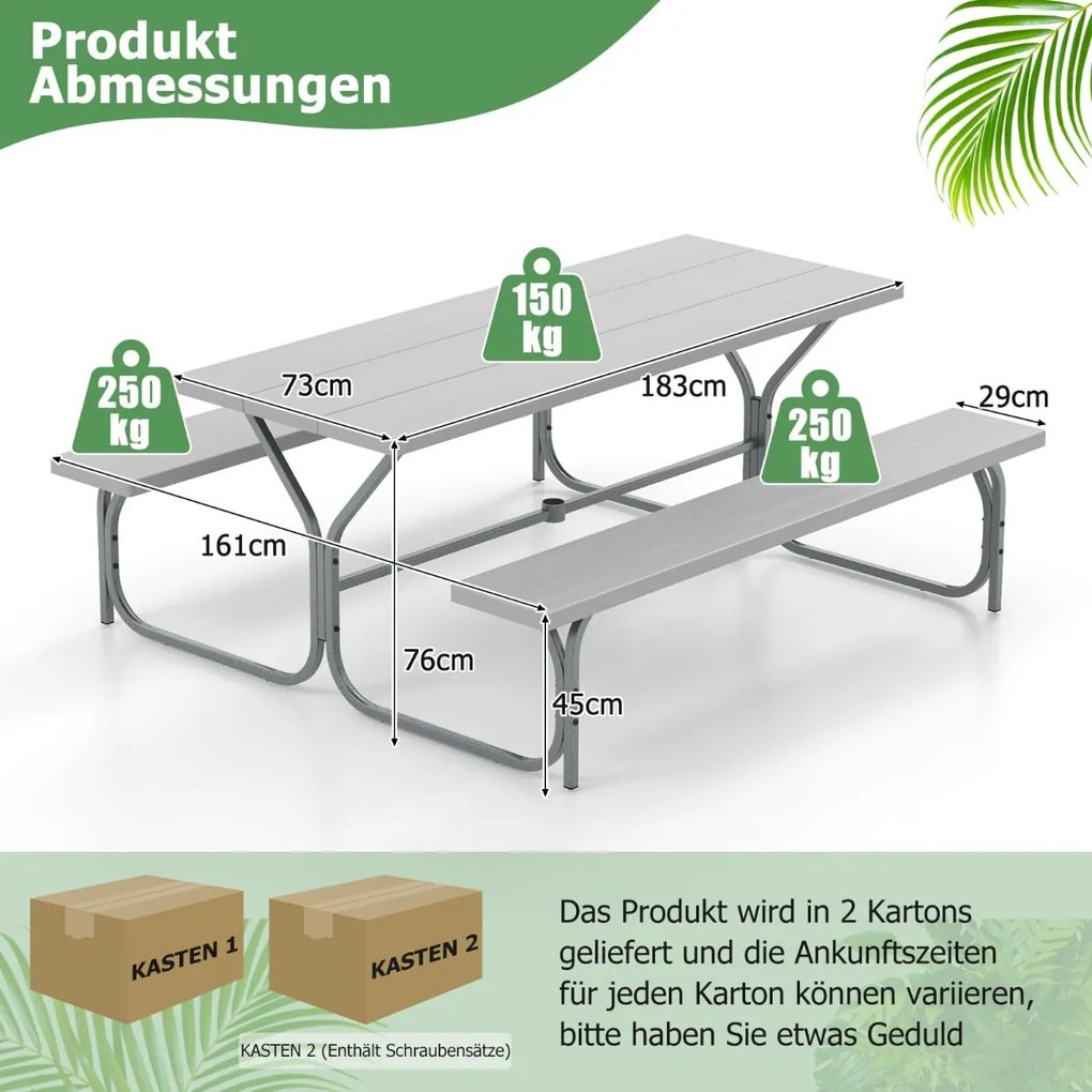 Costway Sada pivního stanu s HDPE stolní deskou a otvorem na deštník odolný