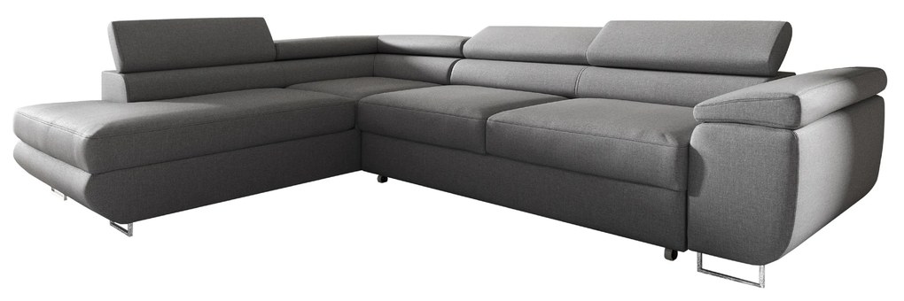 Rohová rozkládací sedací souprava do L IKARUS, 271 cm, s úložným prostorem Roh pohovky: Pravý, Barva látky: Tmavě šedá a černá Eko kůže (Berlin 01 + Soft 11)