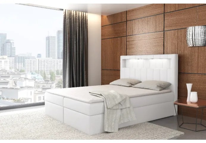 Designová postel Elyan s úložným prostorem bílá eko kůže 160 x 200 + topper zdarma
