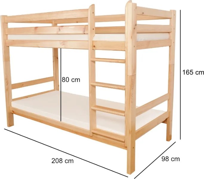 Maxi Patrová postel z masivu Maja 90x200 cm, Borovice