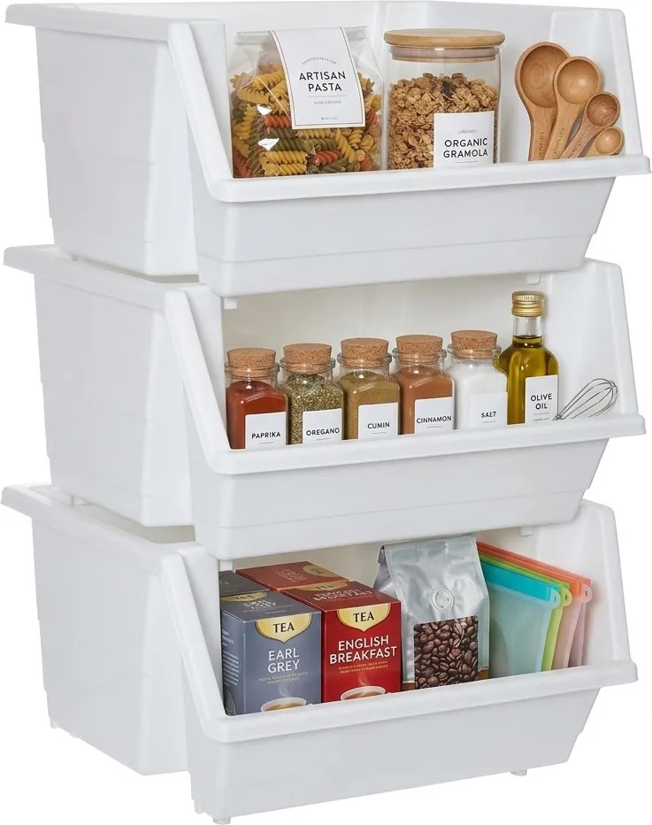 5Five® Sada 3 stohovatelných úložných boxů, STACKEO - bílá