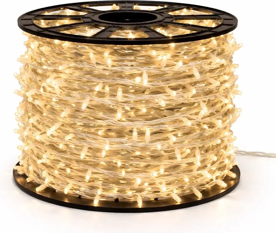 Easy Fix LED světelný řetěz, 100 m, venkovní, teple bílá s FLASH, 1000 diod, bílý kabel, IP67, cívka