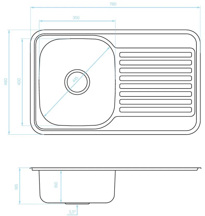 Kuchinox Faro, 1-komorový nerezový dřez 780x480x185 mm, hladký povrch, ocelová, LAV-SKH_011T