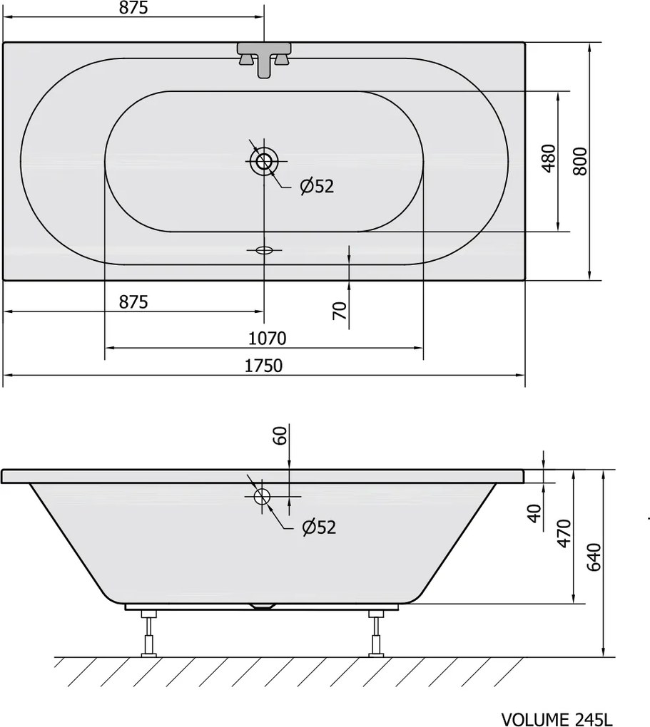 Polysan, VIVA B obdélníková vana 175x80x47cm, bílá, 88119