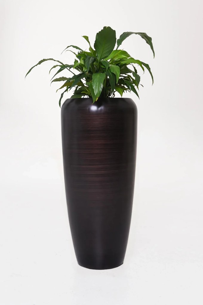 Luxusní květináč CAVITA, sklolaminát, výška 75 cm, černo-hnědý hedvábný mat
