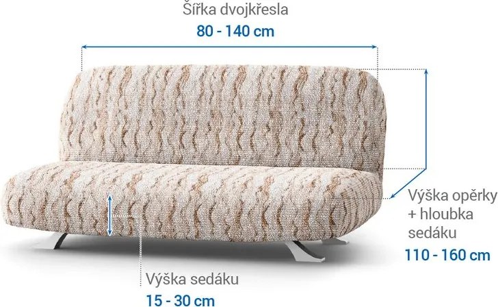 Bielastické potahy OCEANO NOVÉ béžové dvojkřeslo s dřevěnými rukojeťmi (š. 80 - 140 cm)