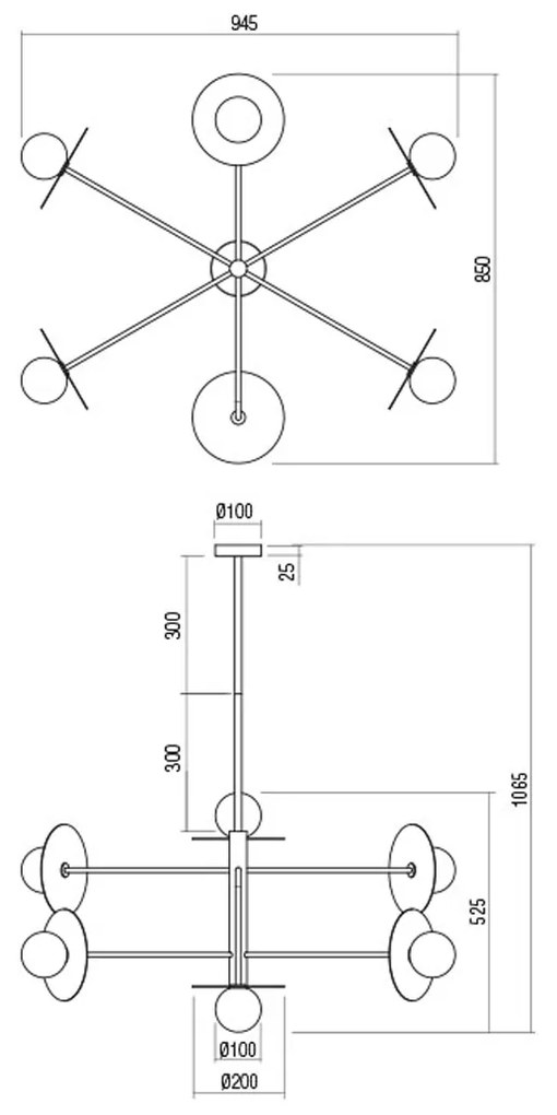 Redo 01-2734 závěsné svítidlo Plato černé, 6L, G9, 94cm